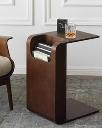 C-Shaped Oak Wood Side Table