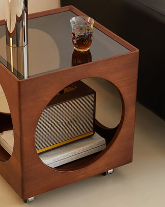 Rolling Solid Wood Side Table Bar Cart