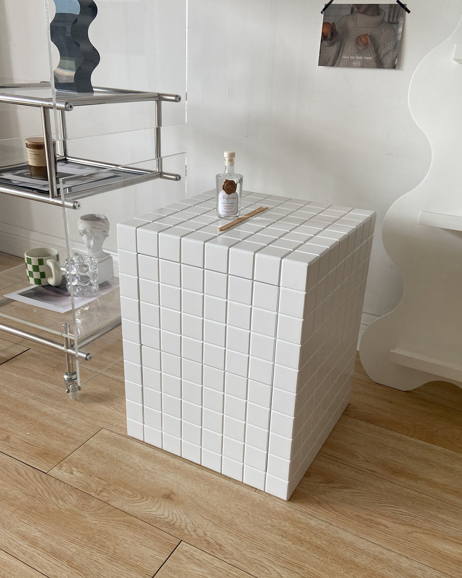 Tile Effect Side Table Nightstand Dresser